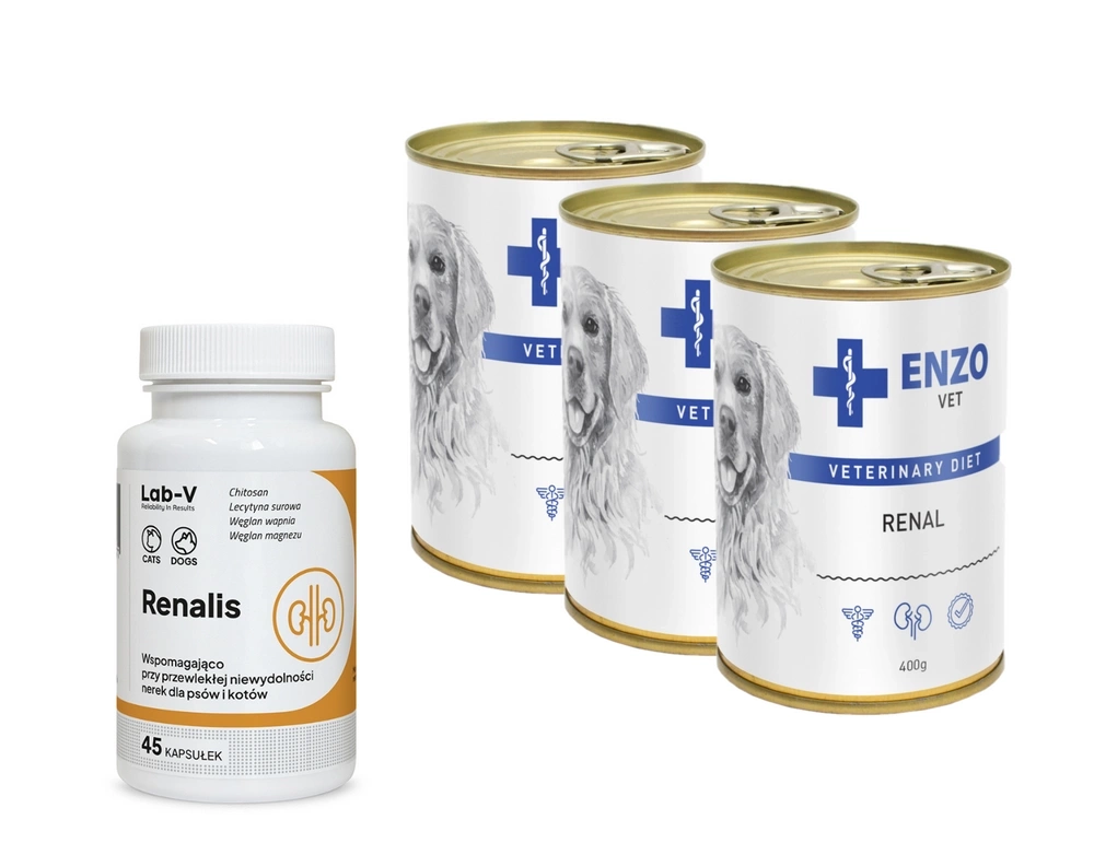 ENZO VET Rena dieta při onemocnění ledvin s hovězím masem pro psy 3x400g + LAB-V Renalis 45 ...