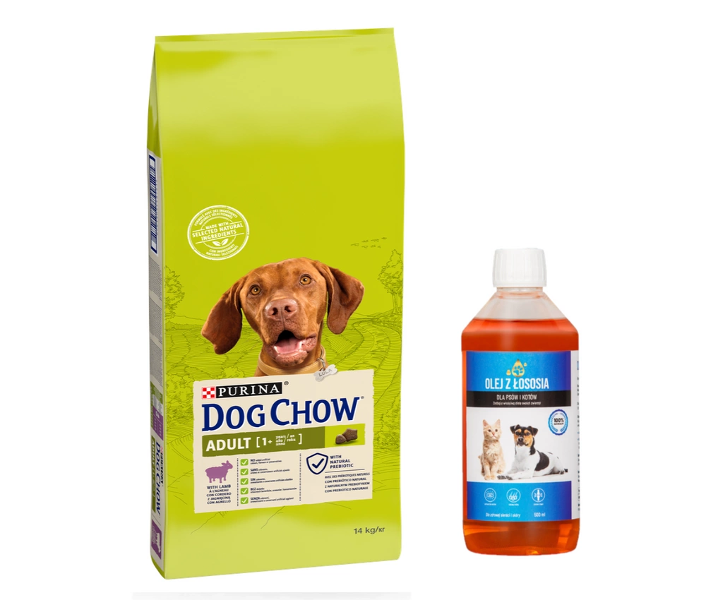 PURINA Dog Chow Adult Lamb 14kg + LAB V Lososový olej pro psy a kočky ...
